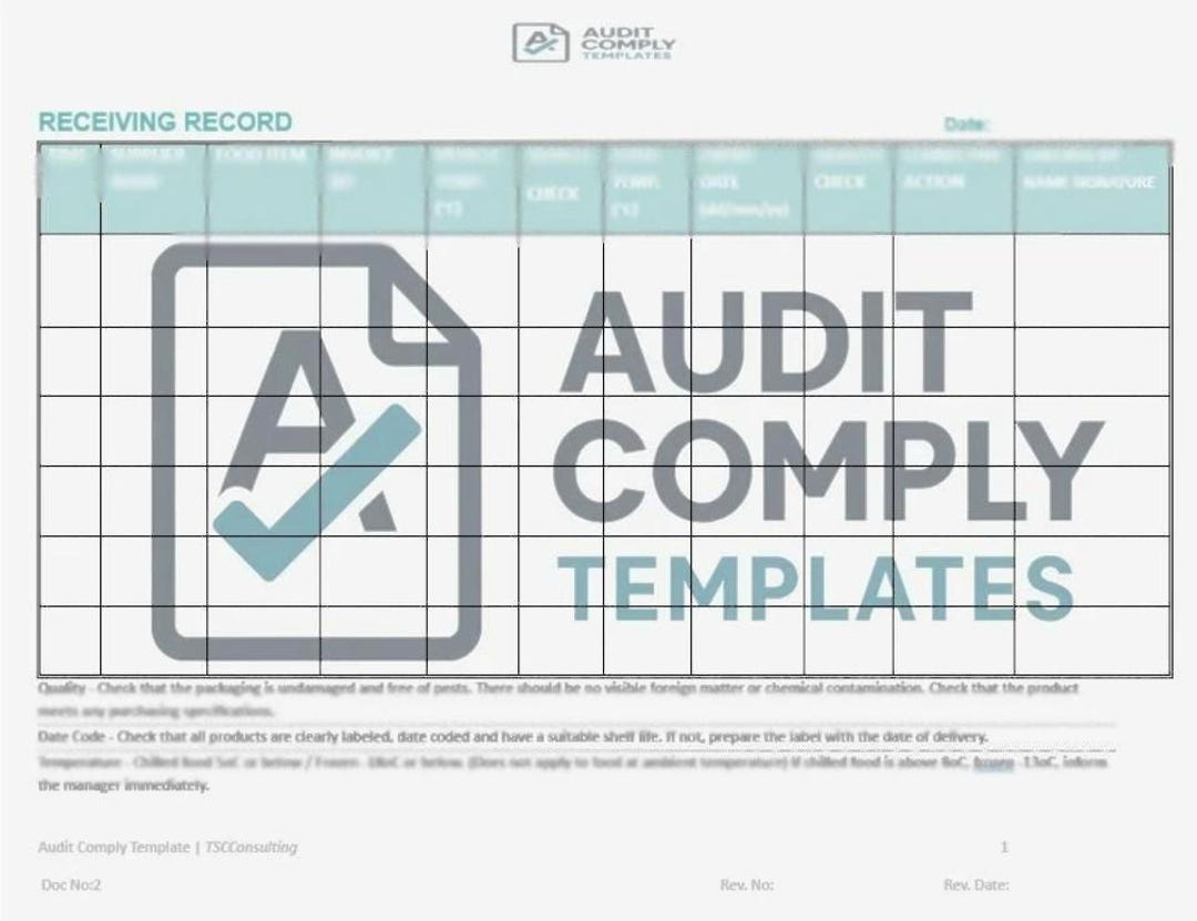 HACCP Receiving Log Template | Food Delivery Checklist | Editable Word ...
