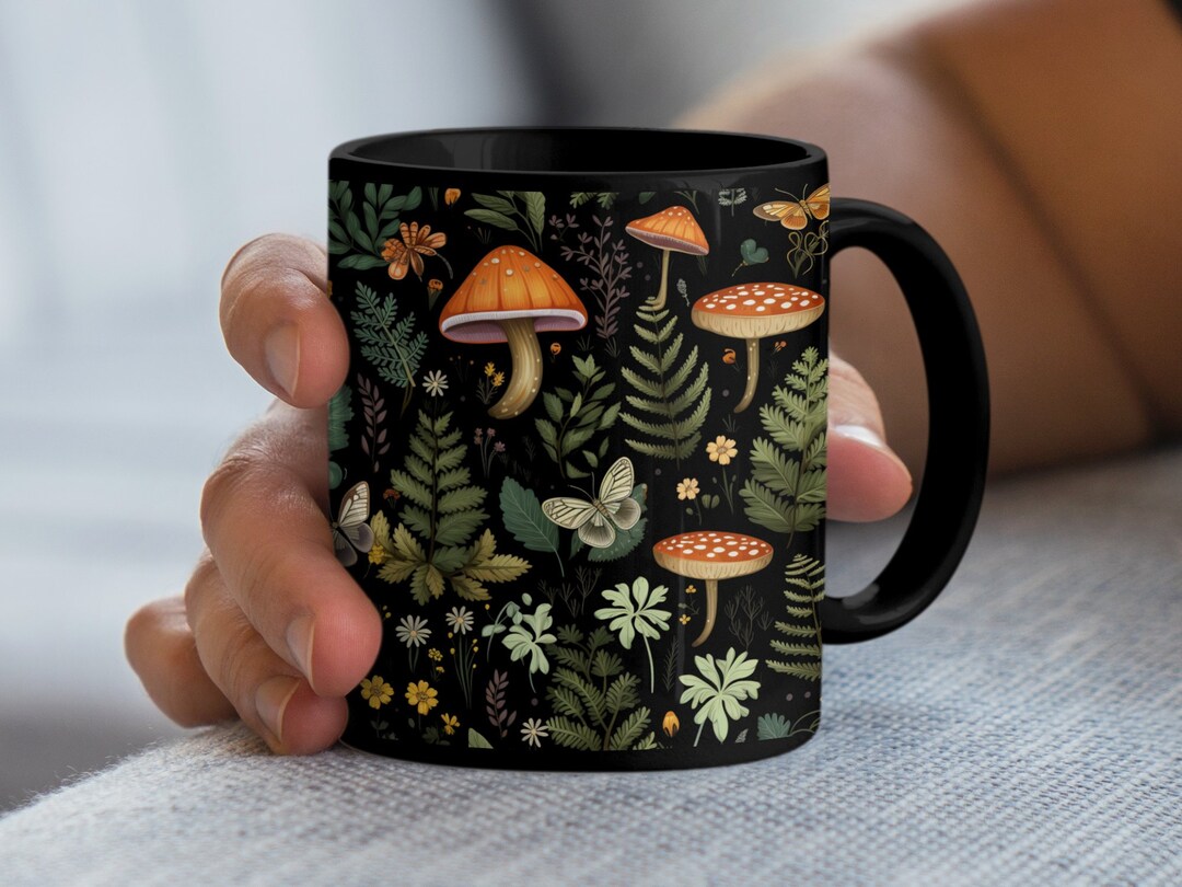 Cottagecore Mushroom Decor Mug - Forest Theme - Ferns and Moths ...