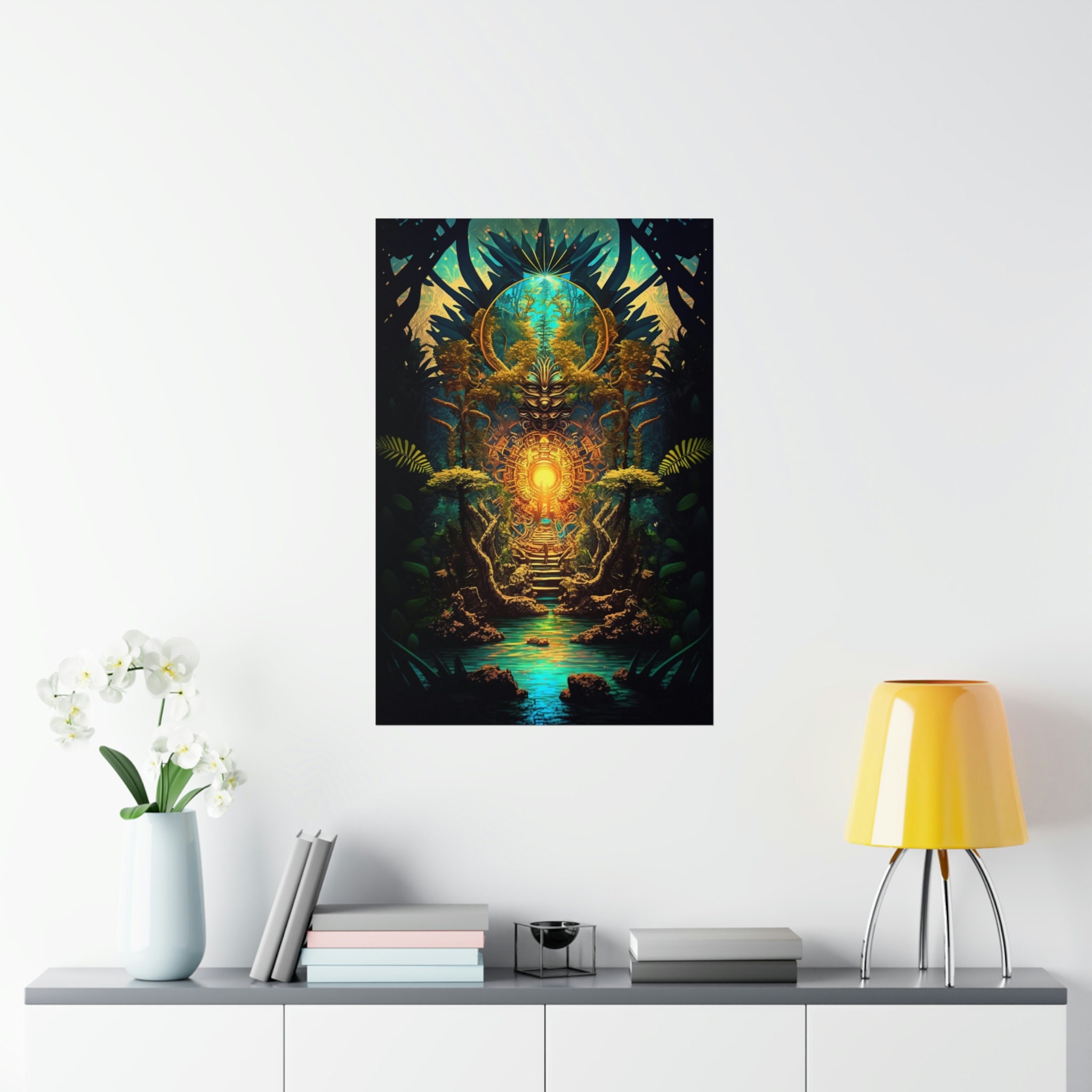 Mystical Realm Poster: DMT Spirit Wall Art, Lush Jungle, Sacred Waters ...