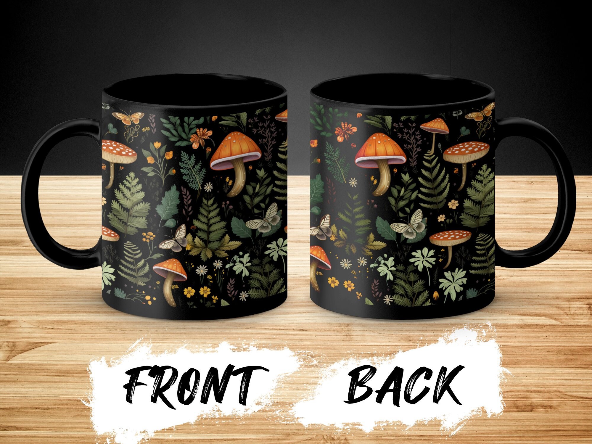Cottagecore Mushroom Decor Mug Forest Theme Ferns and Moths Amanita ...