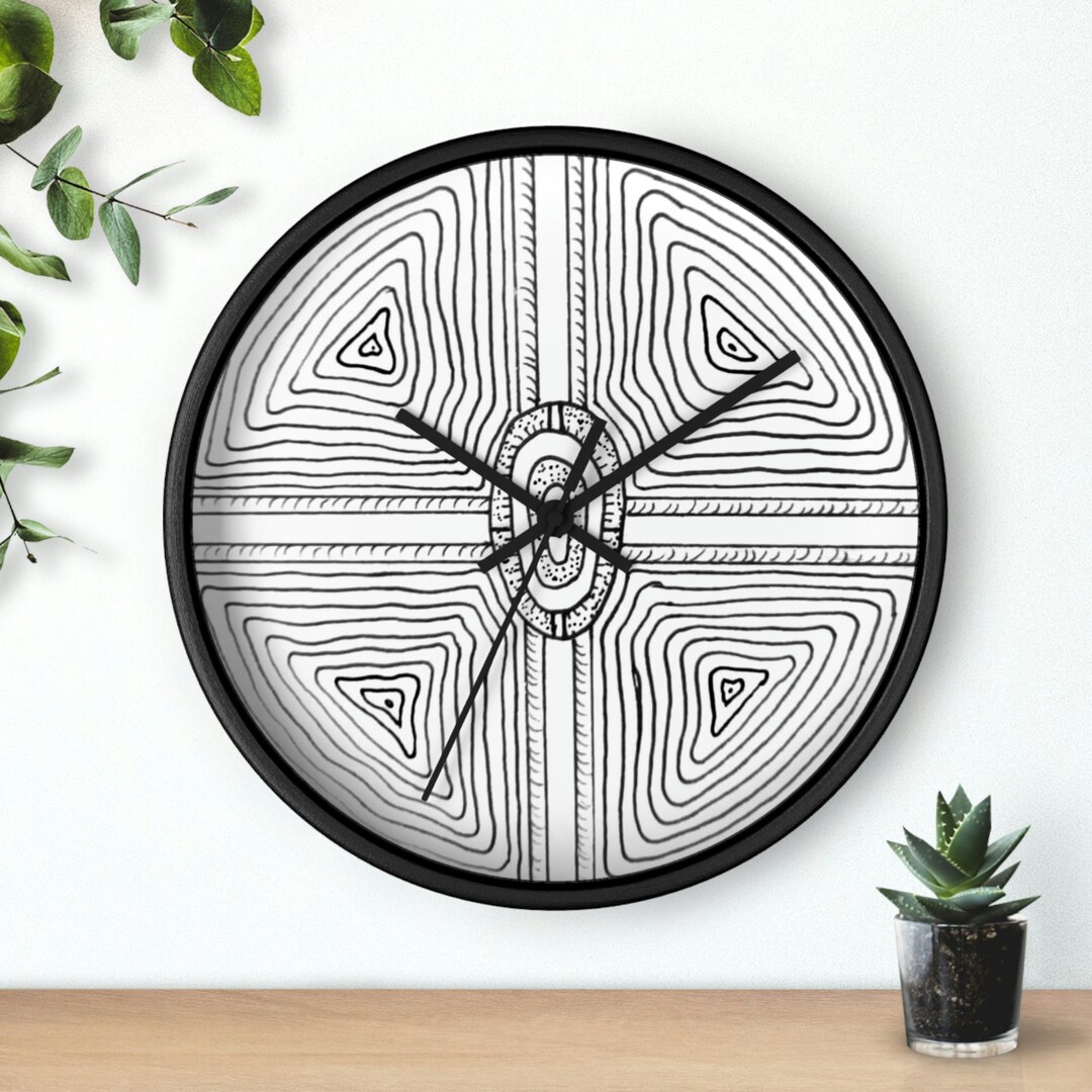 Zen Art Wall Clock, Hand Drawn Four Directions, Zen Decor (battery ...