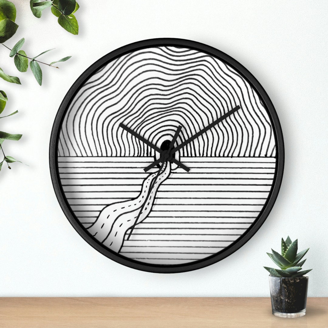 Zen Art Wall Clock, Hand Drawn Four Directions, Zen Decor (battery ...