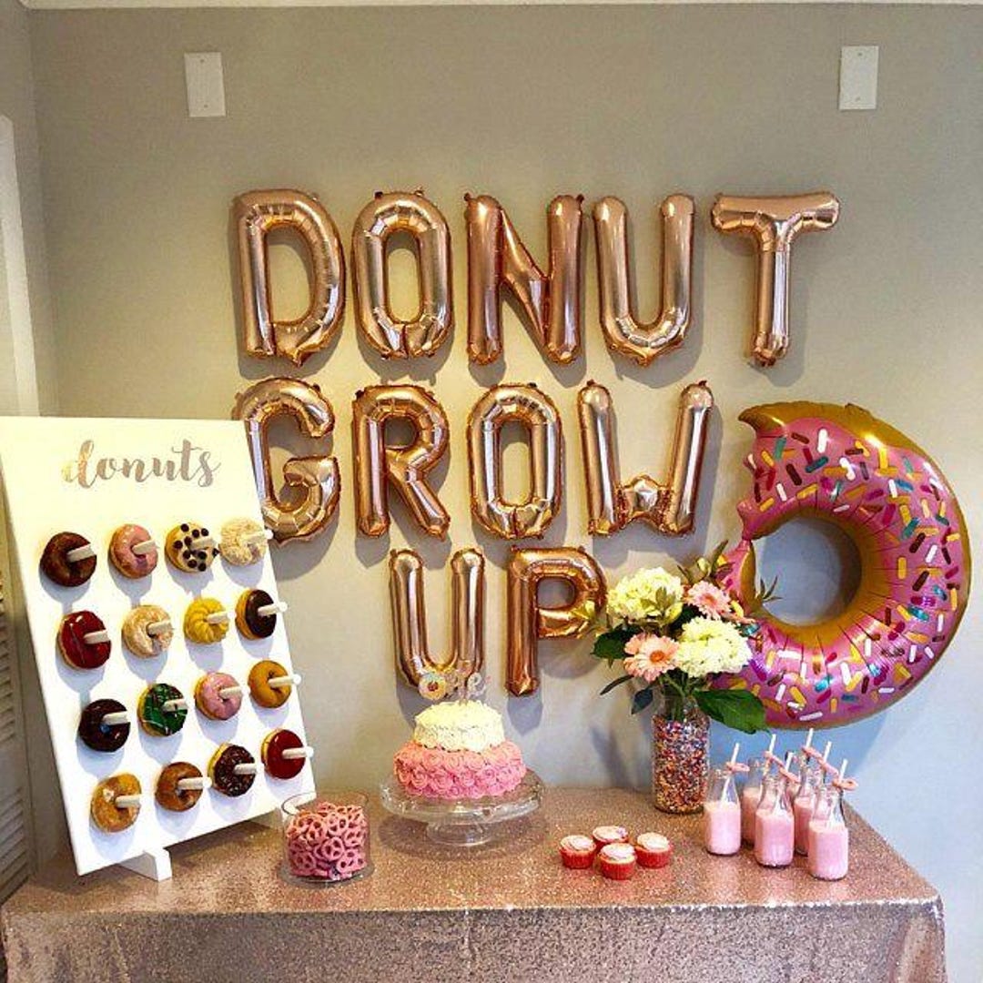 DONUT GROW UP Letter Balloon Banners - Silver , Gold, Blue, Pink and ...