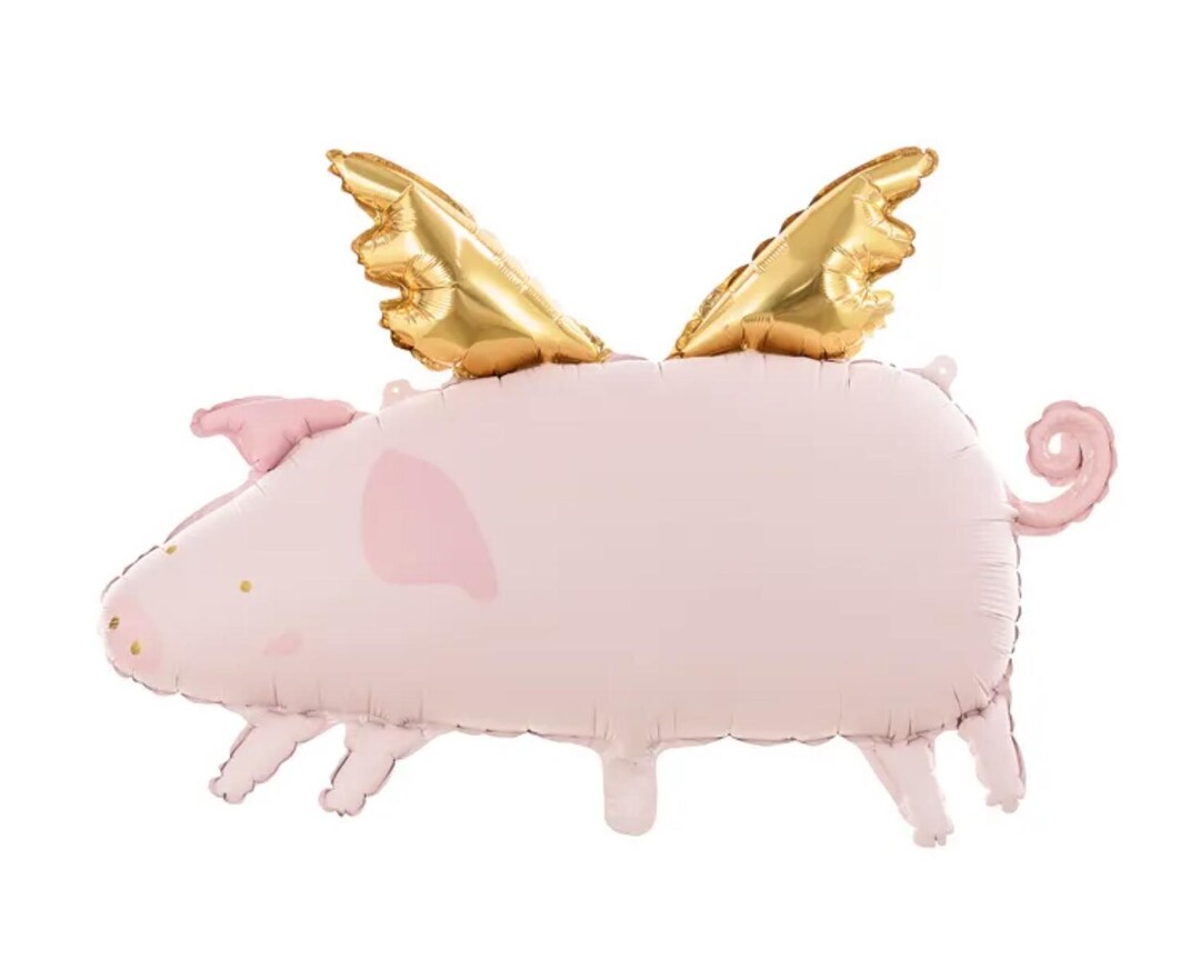 Flying Pink Pig With Gold Wings Balloon - 28'' X 18" - New Year's Eve ...