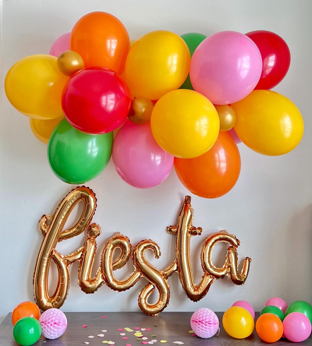 Fiesta Party Balloons - Garland & Arches - Cursive Script Letter ...