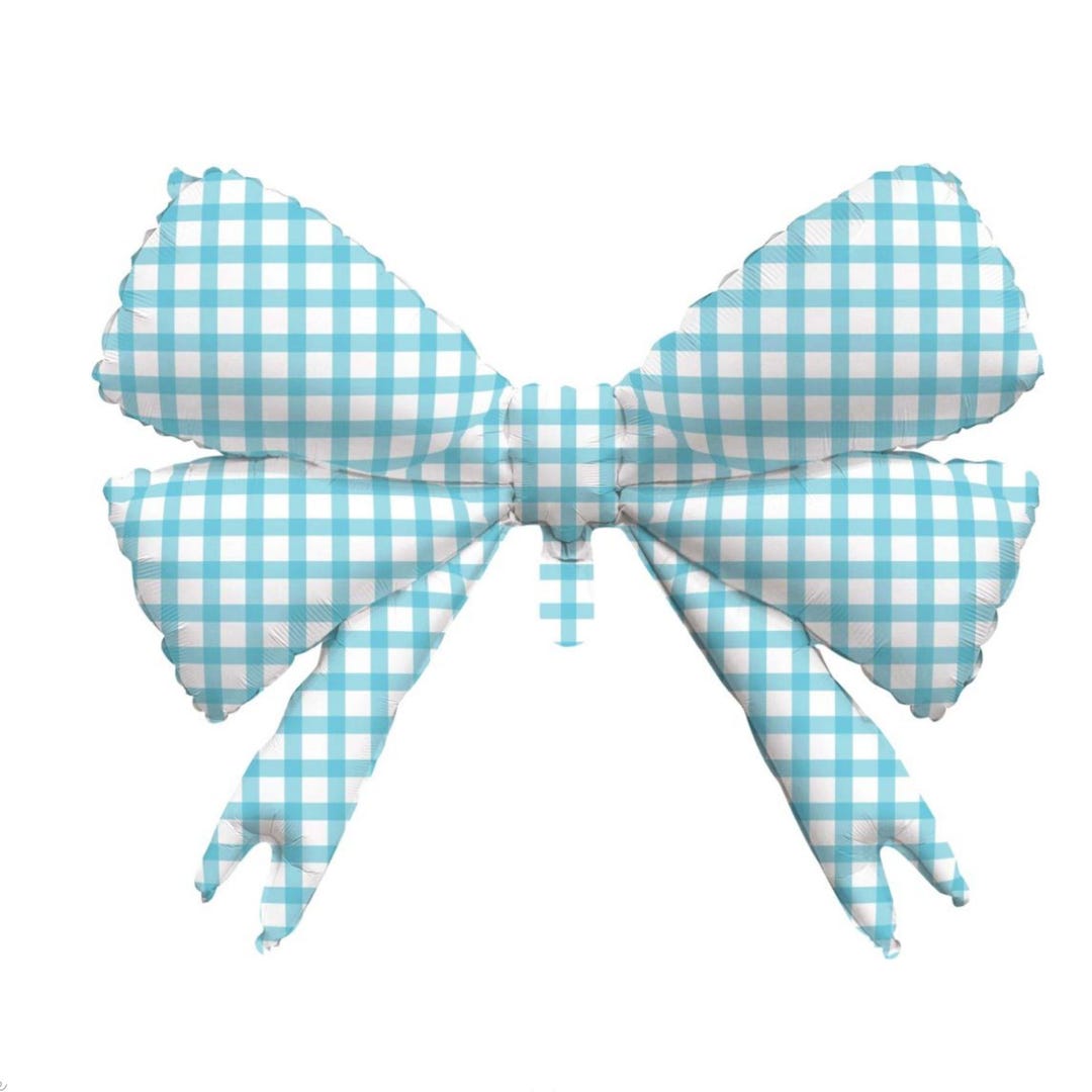 Blue Gingham Matte Bow Balloons - 30 Inch - Birthday Party Balloons ...