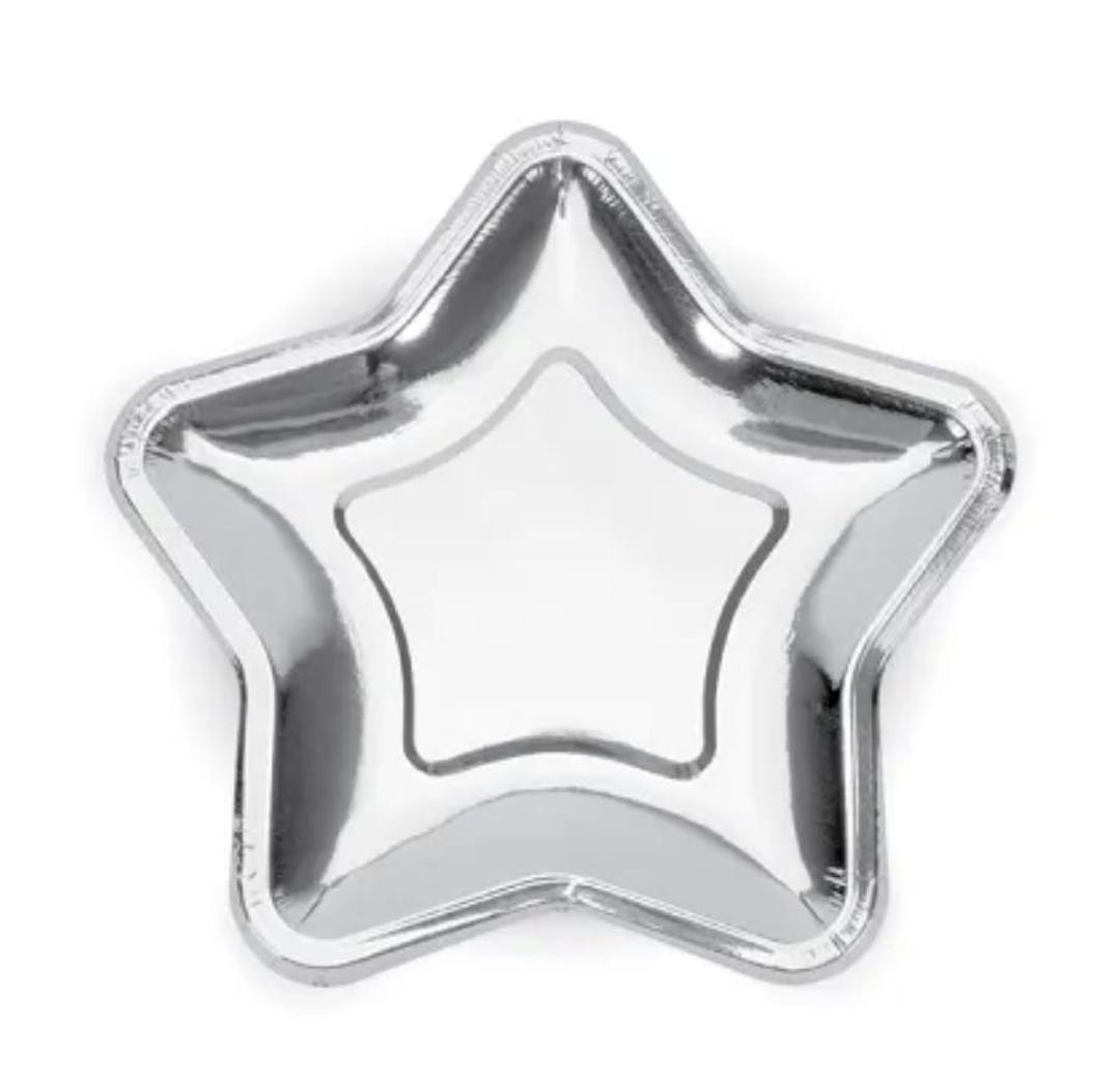 Metallic Silver Star Paper Plates - 7 & 9 Inch - Package 6 - Christmas ...