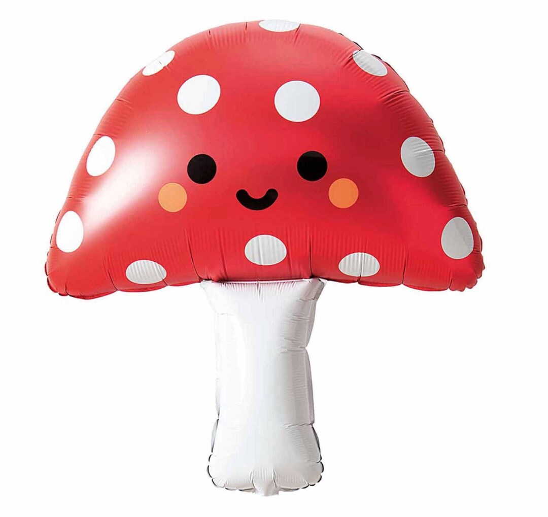 Red Smiley Face Mushroom Balloons - 33 Inch - Foil Mylar Balloon ...