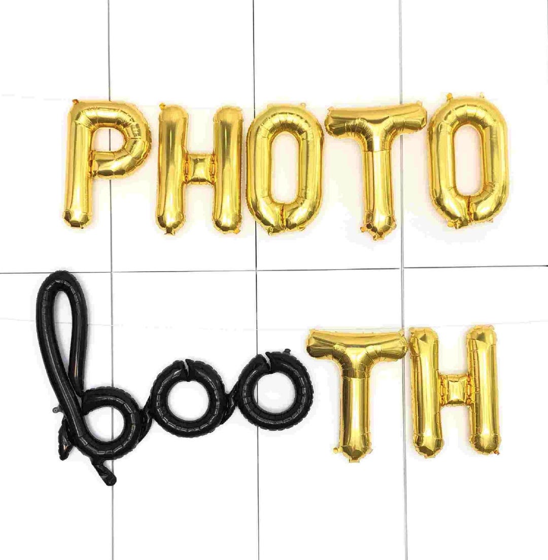 PHOTO BOOTH Letter Balloon Banner Kit With Black Boo Script Balloons ...