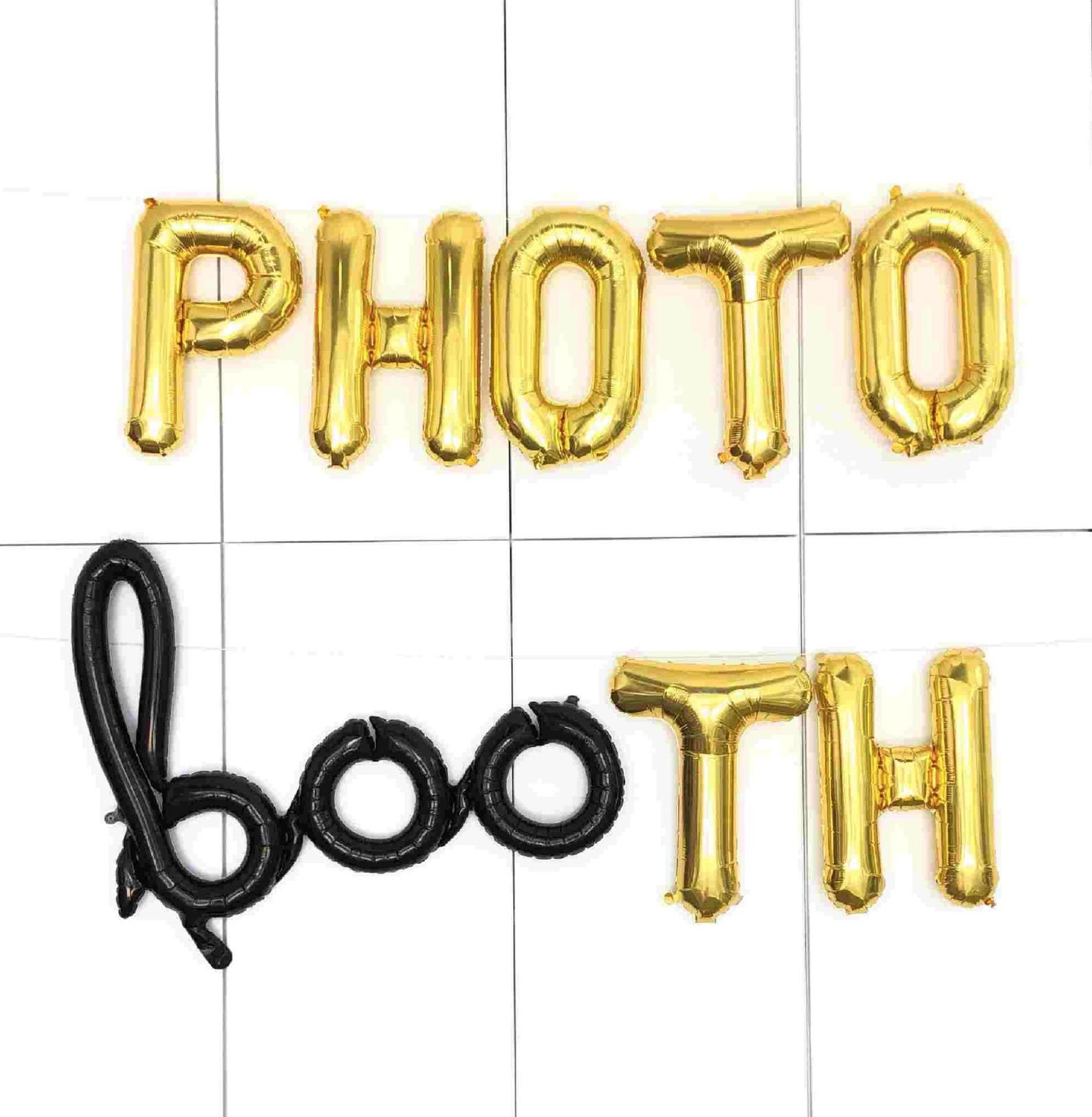 PHOTO BOOTH Letter Balloon Banner Kit With Black Boo Script Balloons ...