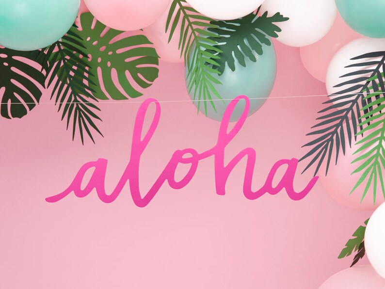 Aloha Pink Paper Metallic Banner Paper Sign Aloha Party | Etsy