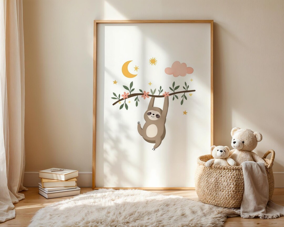 Boho Sloth Nursery Wall Art | Sleepy Sloth Baby Print | Gender Neutral ...