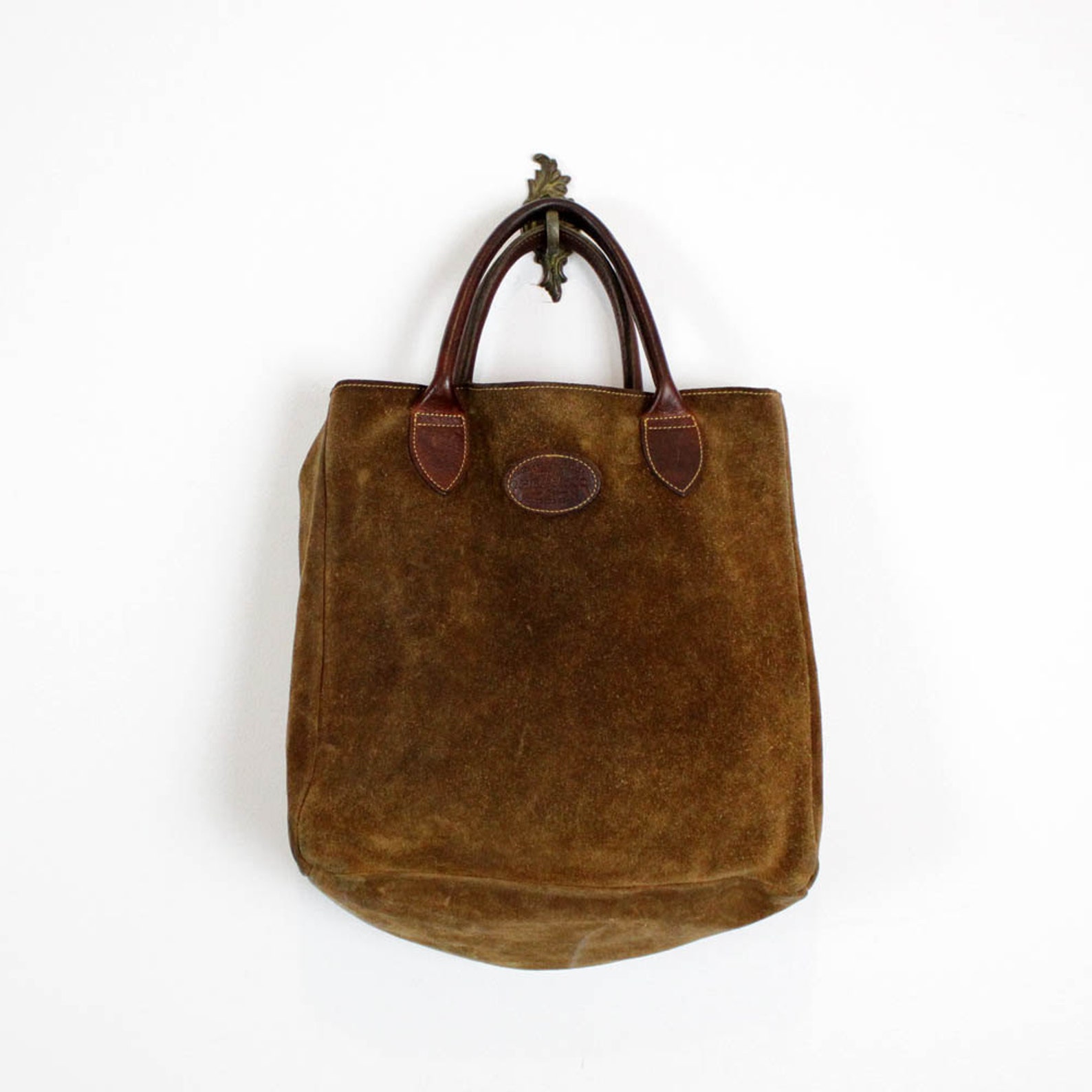 Gh Bass Suede Tote Rustic Brown Leather Handbag Etsy
