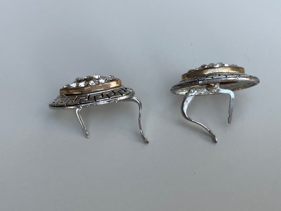 Oval Greek Key Silver and Gold Tone Rhinestone Vintag… - Gem