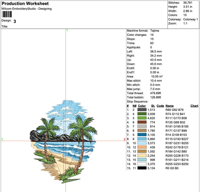Tropical Beach Scene Embroidery Design – Summer Embroidery Design ...