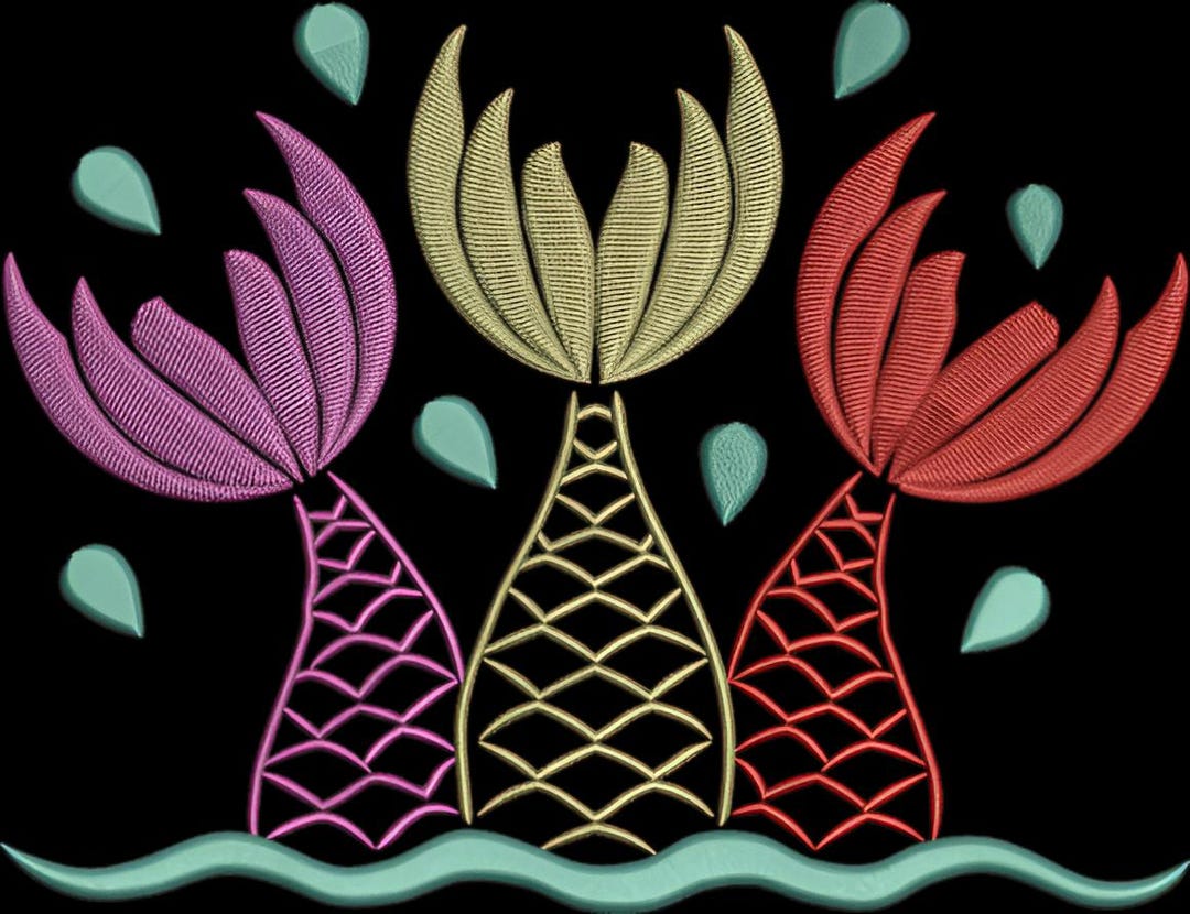 Mermaid Tails Splash Embroidery Design – Mermaid Embroidery Design ...