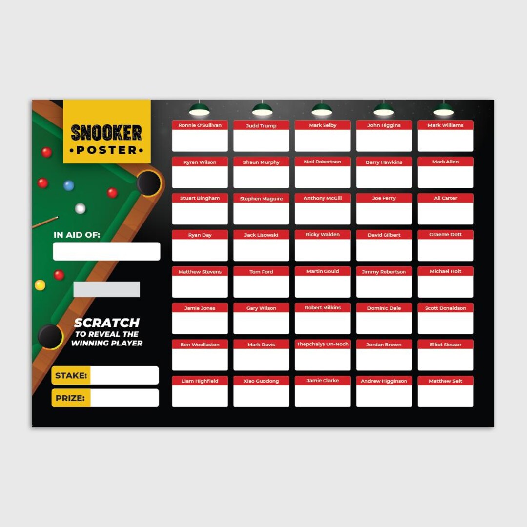 Fundraising Scratch Card Name the Snooker Player – A4 Poster Charity ...