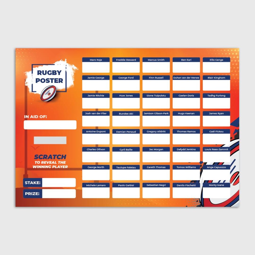 Fundraising Scratch Card Name the Rugby Player – A4 Poster Charity ...