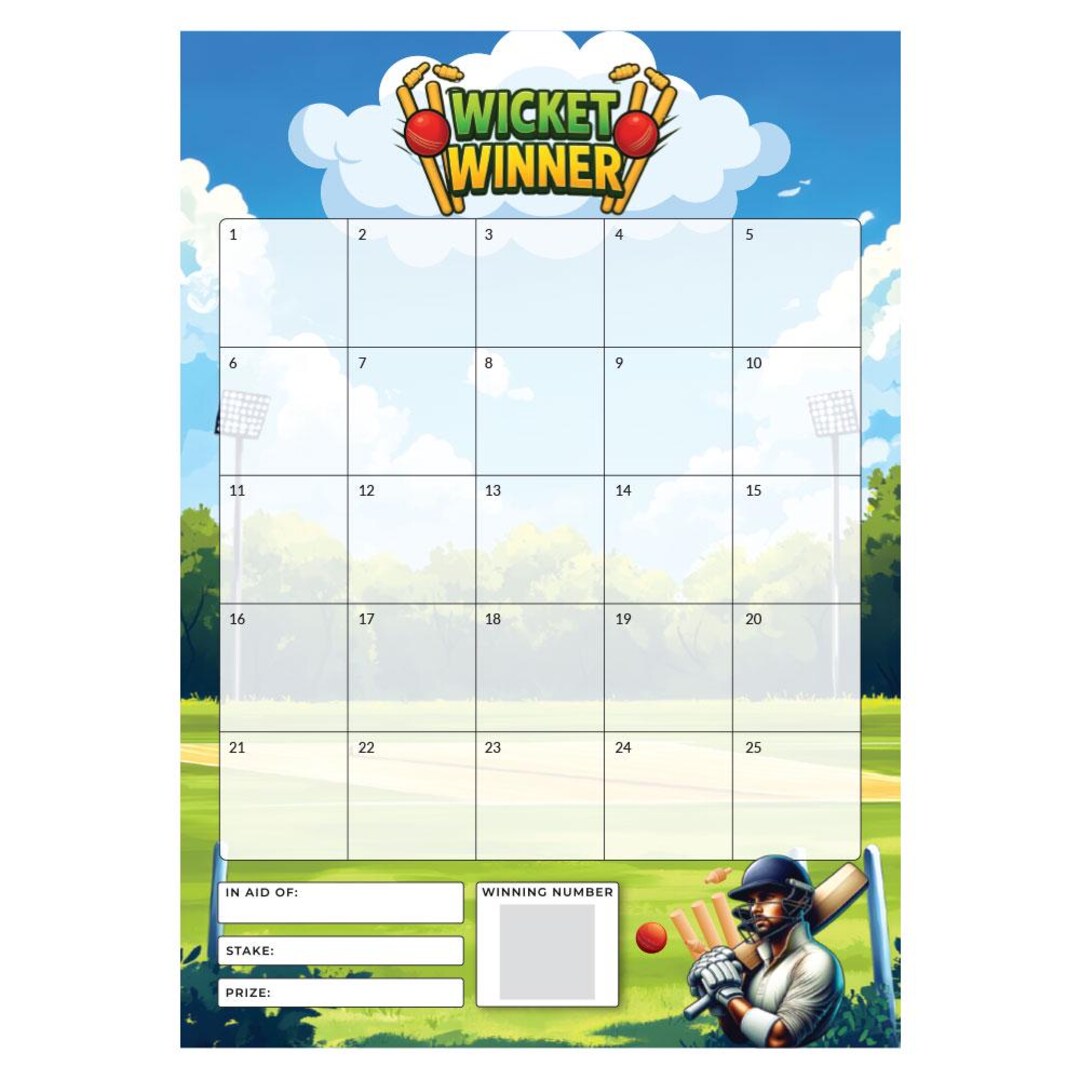 Cricket Scratch Cards - A5 Fundraising Charity Game 25/50/100 Squares ...