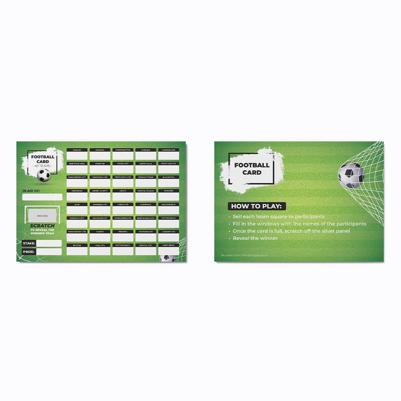 Fundraising Football Scratch Cards – 40 Teams – Charity / Club ...