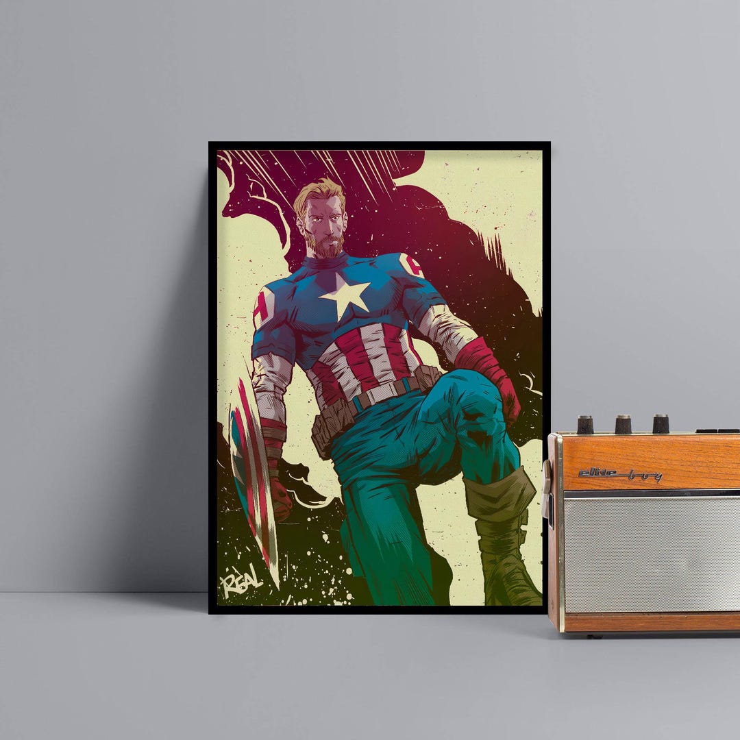 Patriotic Shield Superhero Wall Art Canvas, Vintage Comic Style Hero ...