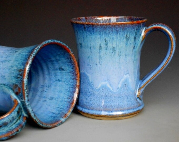 Blue Mug Ceramic Coffee Cup Tall Blue Green Rim - Etsy