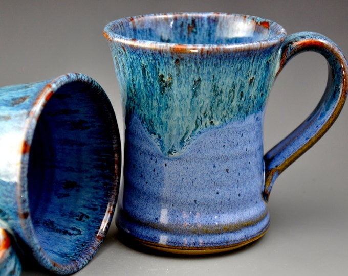 Blue Mug Ceramic Coffee Cup Tall Blue Green Rim - Etsy