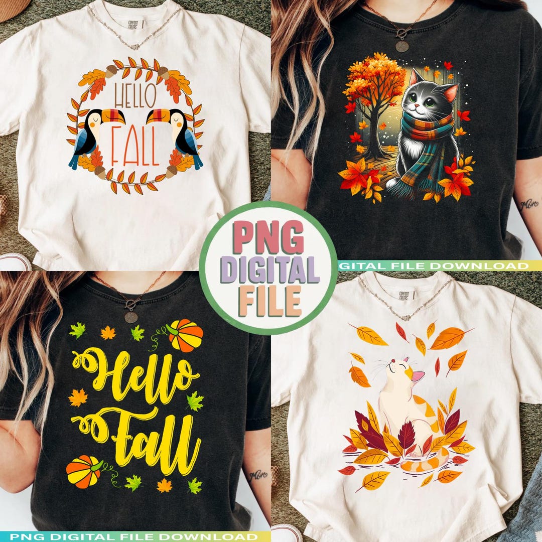 Cat & Toucan Fall PNG Bundle, Autumn Leaves, Pumpkin Vibes, Cute It’s ...