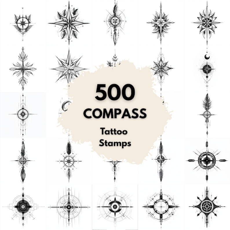 500 Compass Geometric Tattoo Stamps, Procreate Tattoo Brushes ...