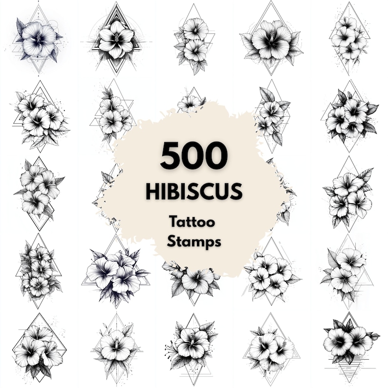 500 Hibiscus Geometric Tattoo Stamps, Procreate Tattoo Brushes ...