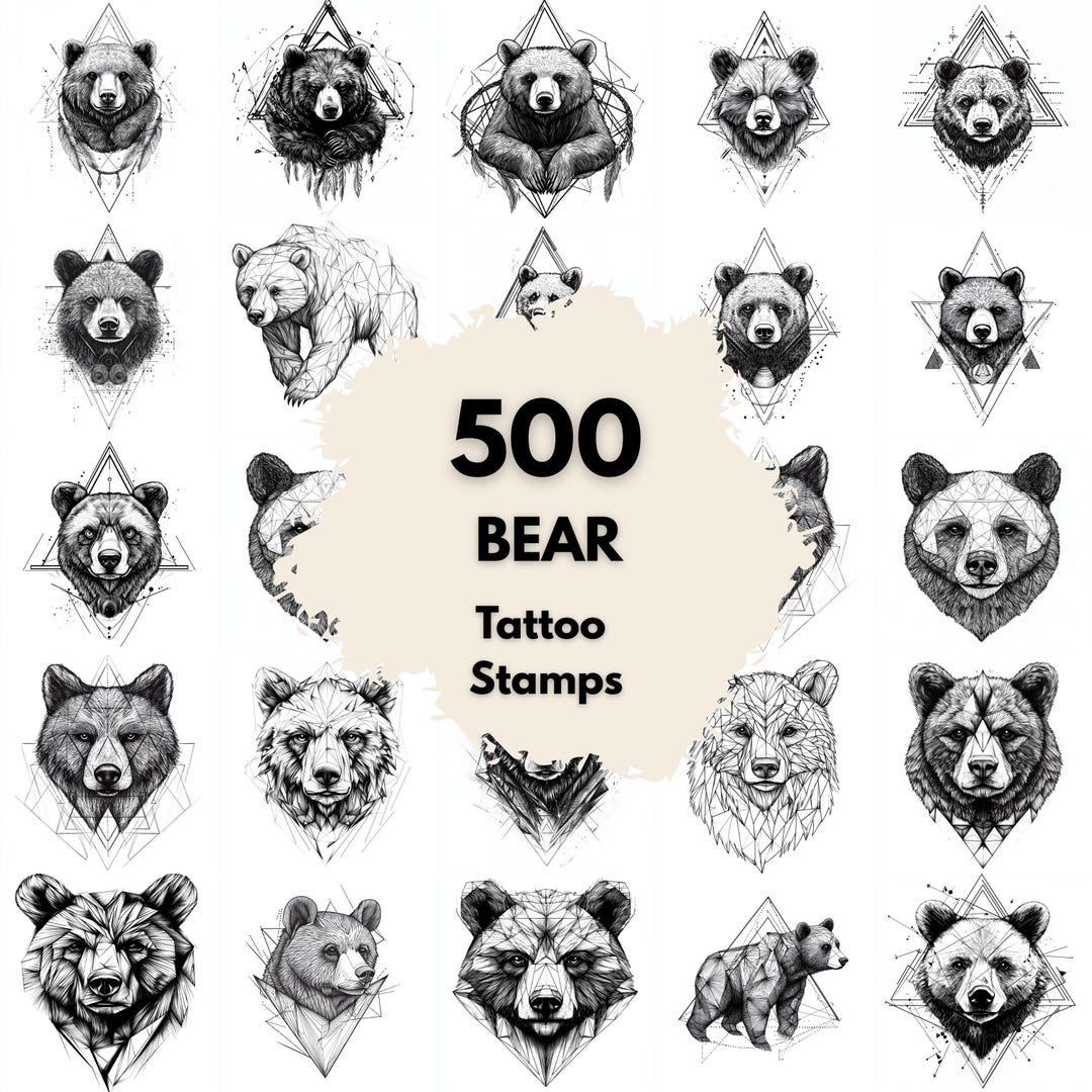 500 Bear Geometric Tattoo Stamps, Procreate Tattoo Brushes, Photoshop ...
