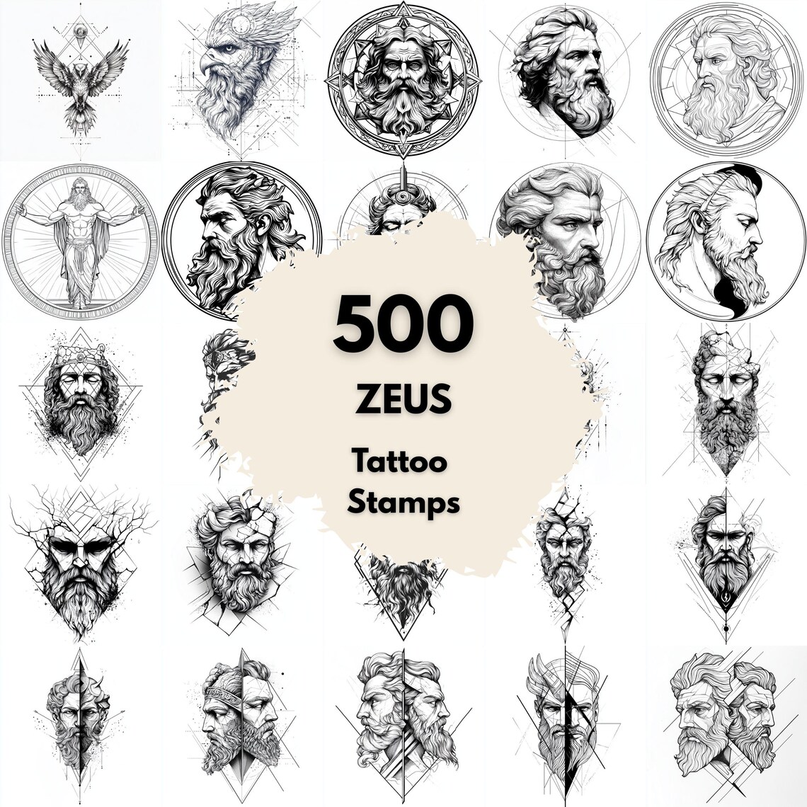 500 Zeus Geometric Tattoo Stamps, Procreate Tattoo Brushes, Photoshop ...