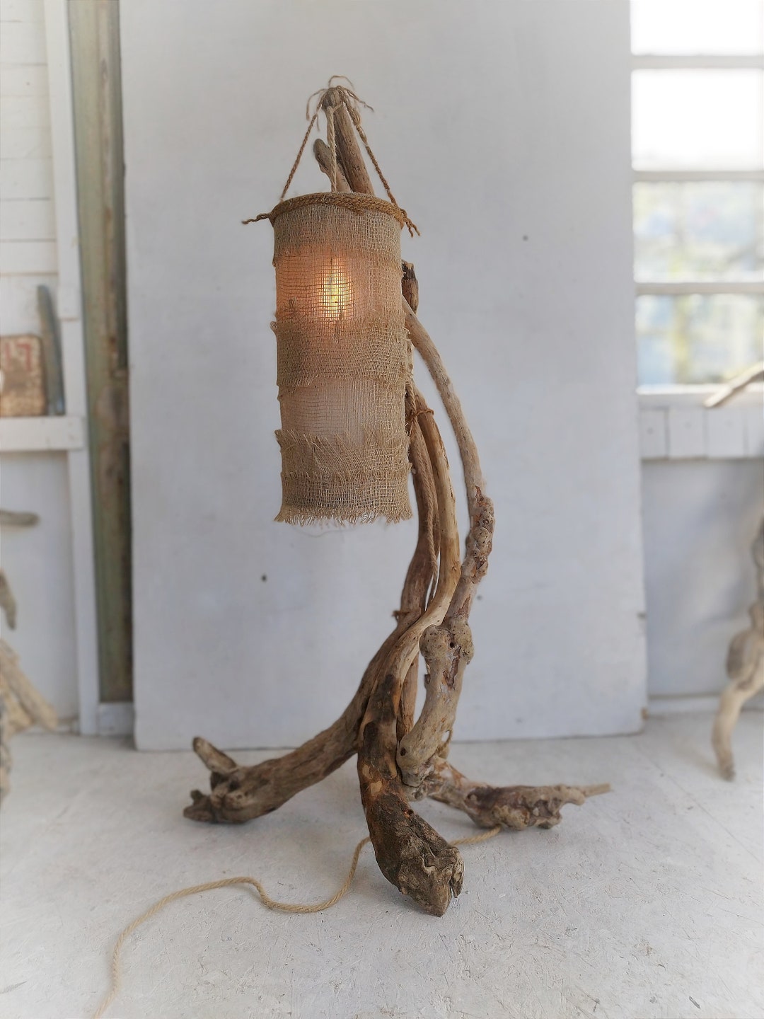 Driftwood Floor Lamp, Rustic Floor Standing Driftwood Lamp, Drift Wood ...