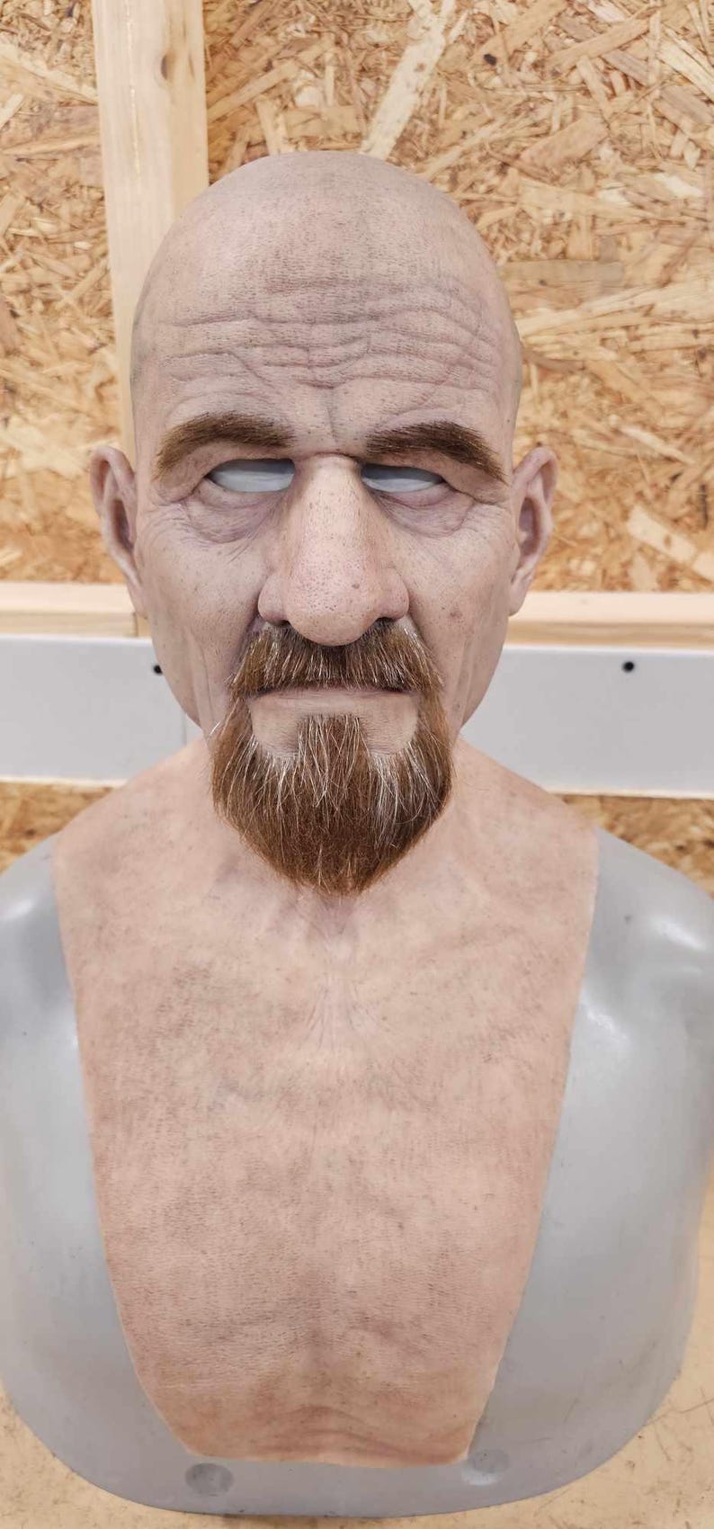 Realistic Bald Silicone Mask With Beard – Full Head Aging Male FX Mask ...