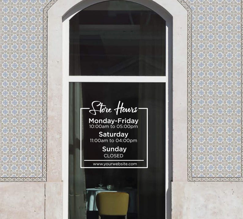 Custom Store Hours Sign SVG | Personalized Business Hours Decal | Storefront Hours | Retail Shop ...