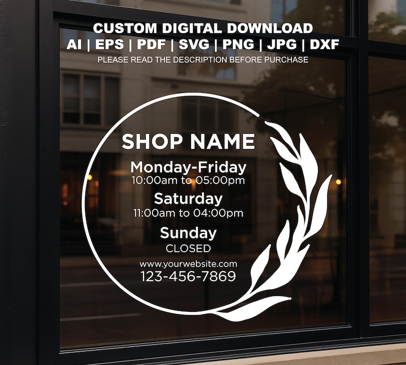 Custom Store Hours SVG | Store Hours Vinyl Decal | Storefront Decal ...