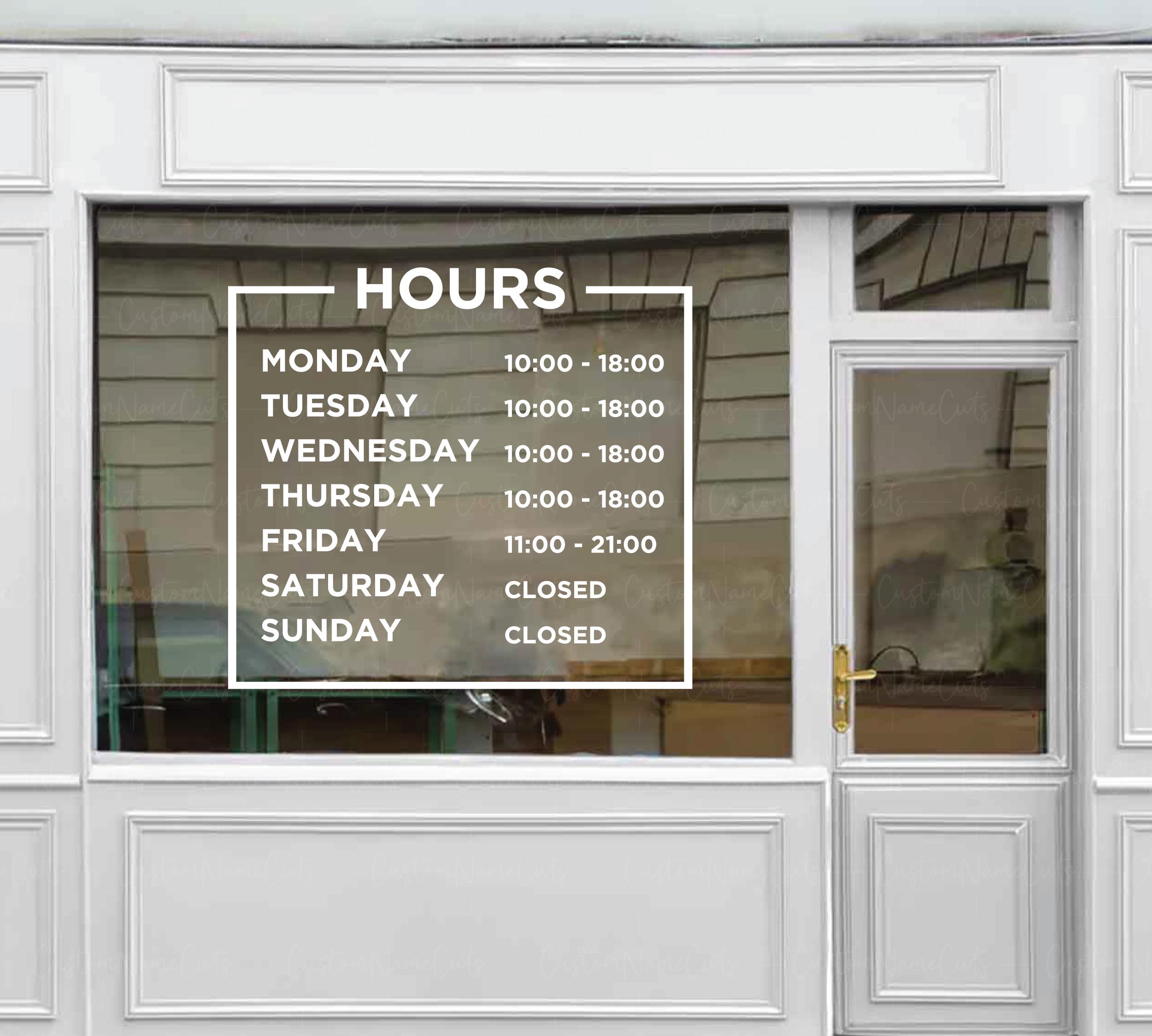 Printable Store Hours Decal | Business Hours Decal | Custom Storefront ...