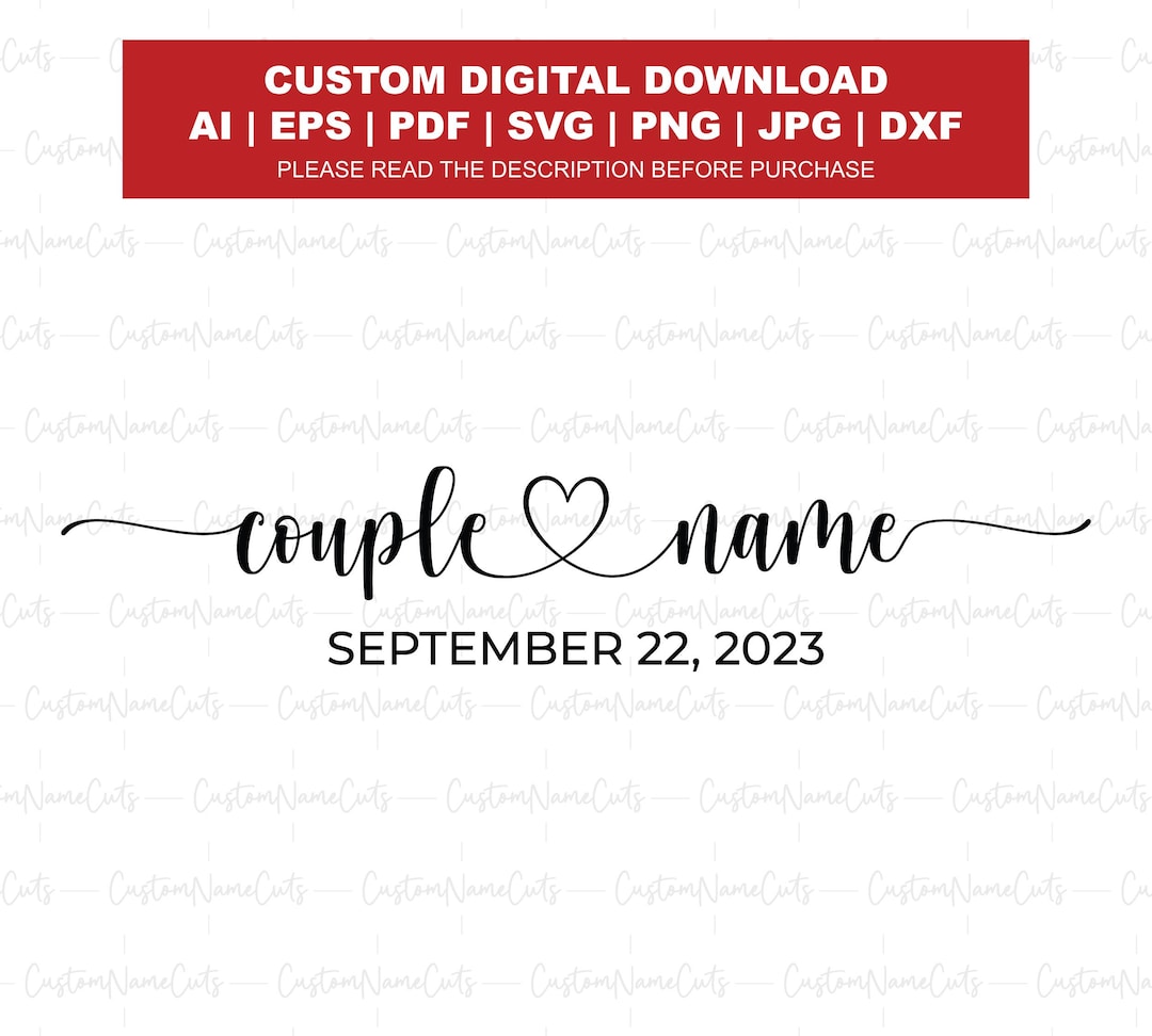 Custom Wedding Names With Heart SVG | Couple Name Swash SVG | Custom ...