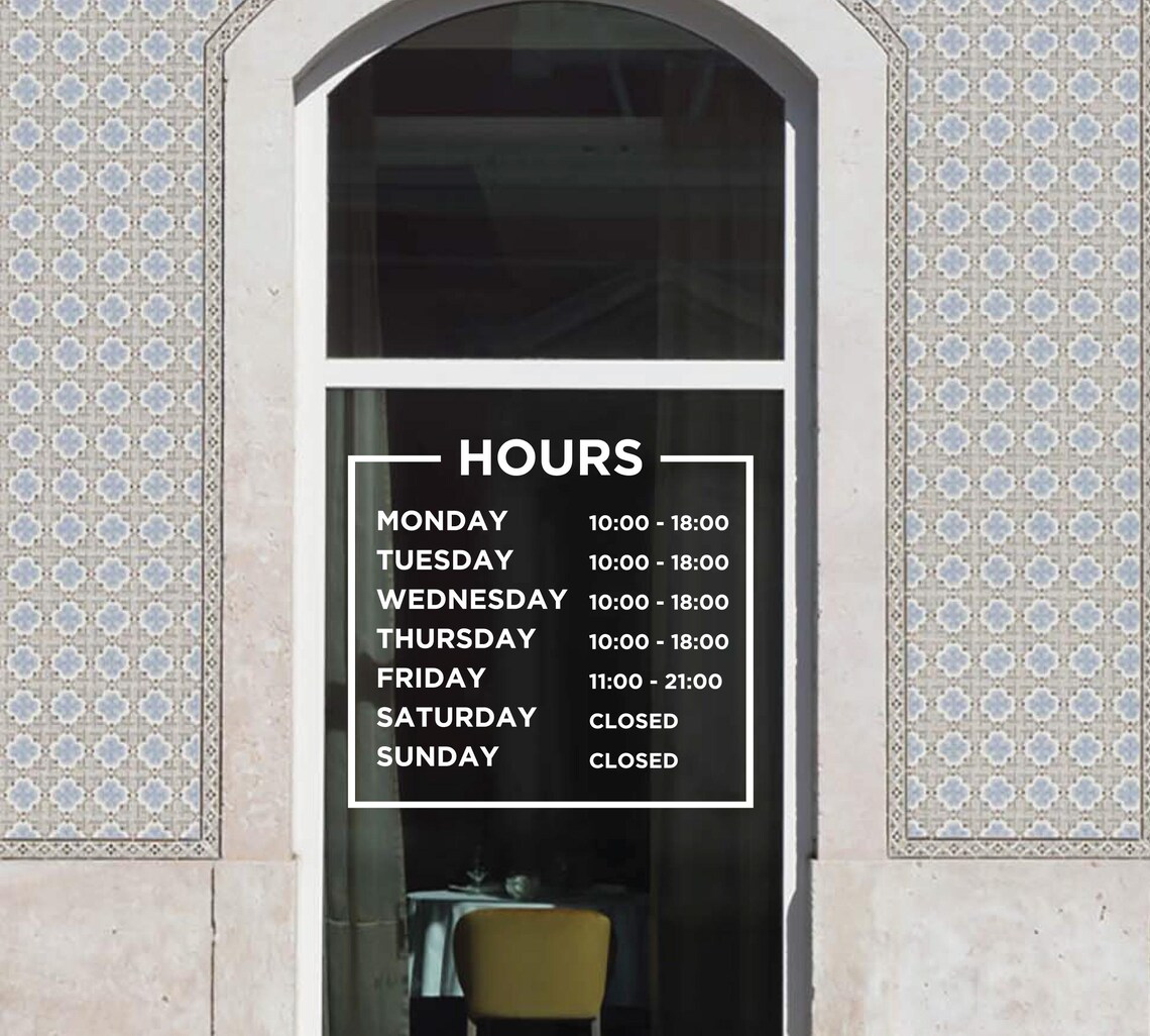 Printable Store Hours Decal | Business Hours Decal | Custom Storefront ...