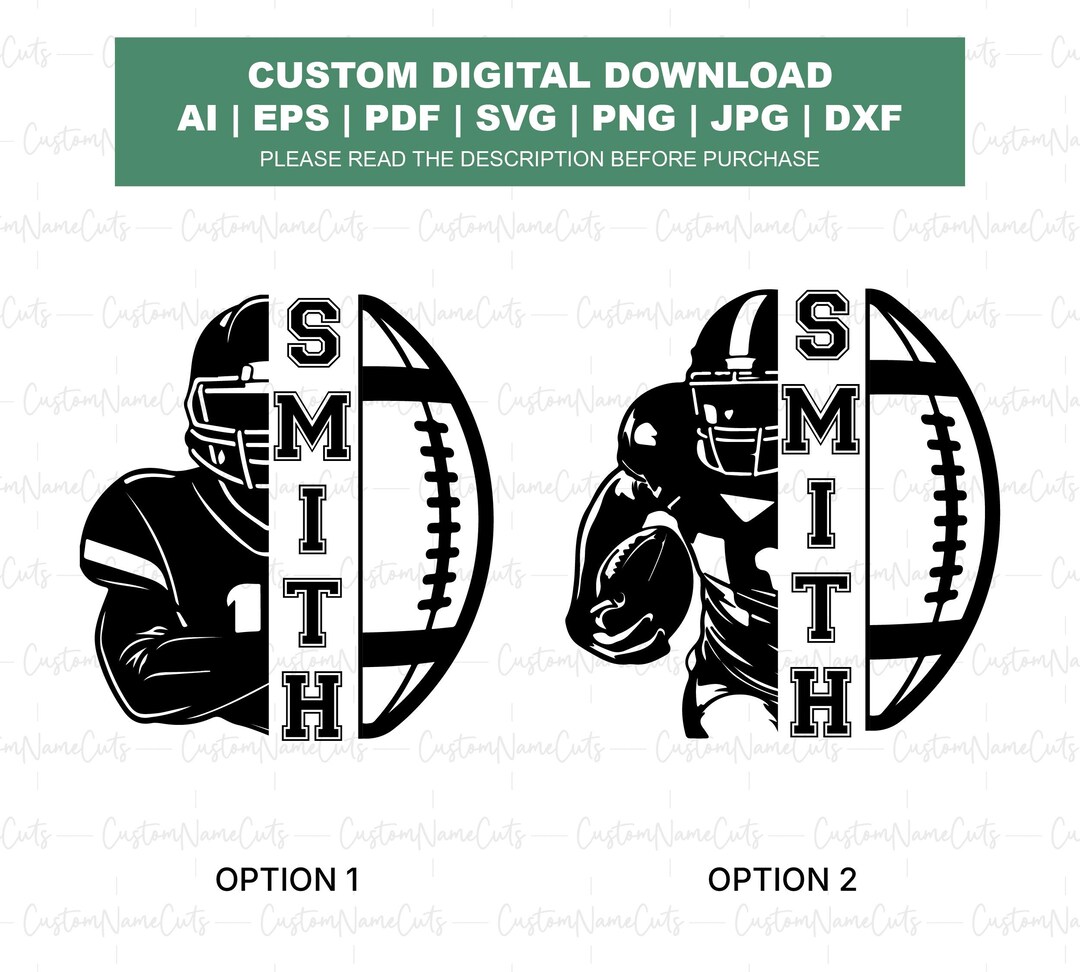 Split Football Svg | Football Player Silhouette With Name and Number ...