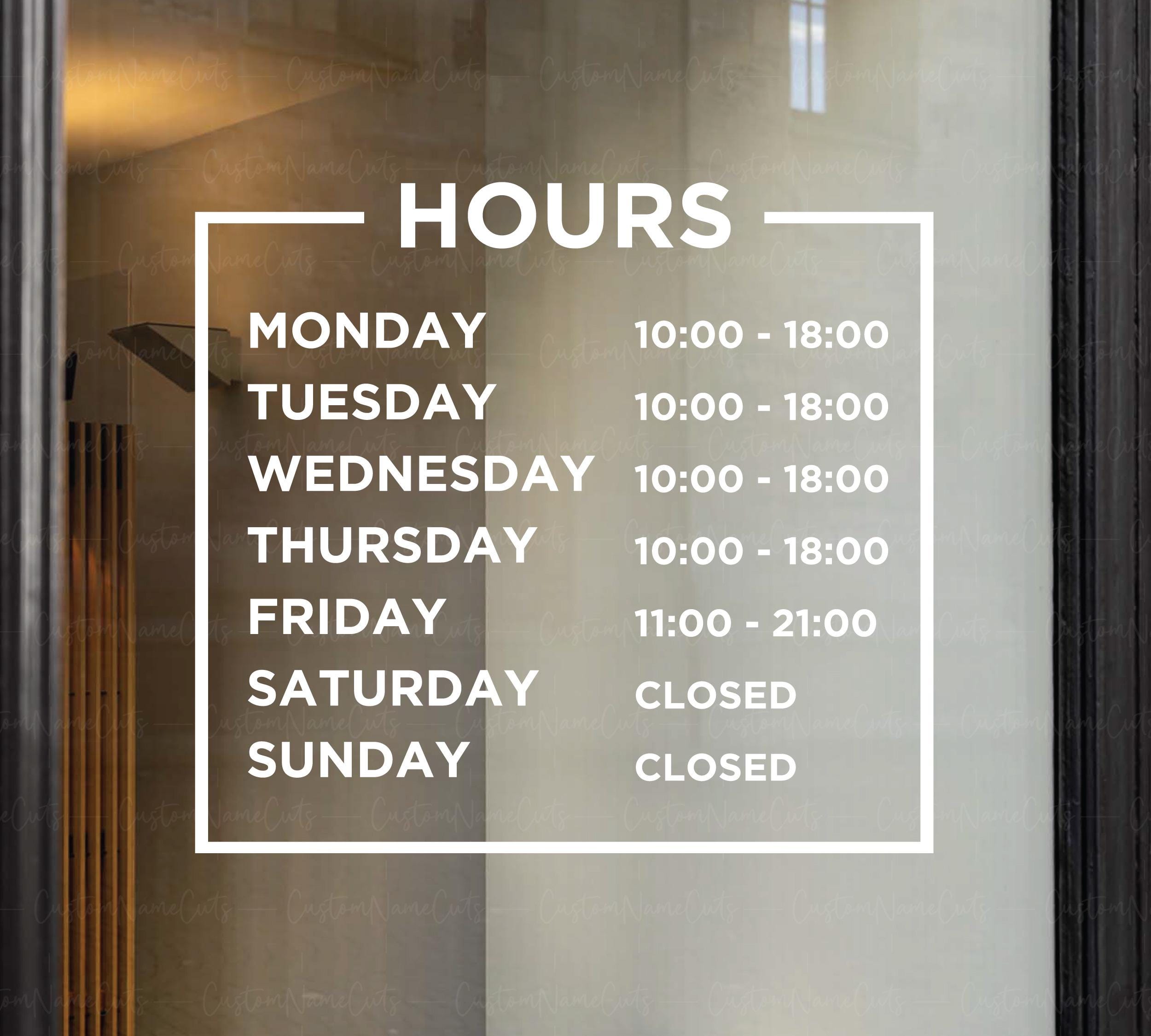 Printable Store Hours Decal | Business Hours Decal | Custom Storefront ...