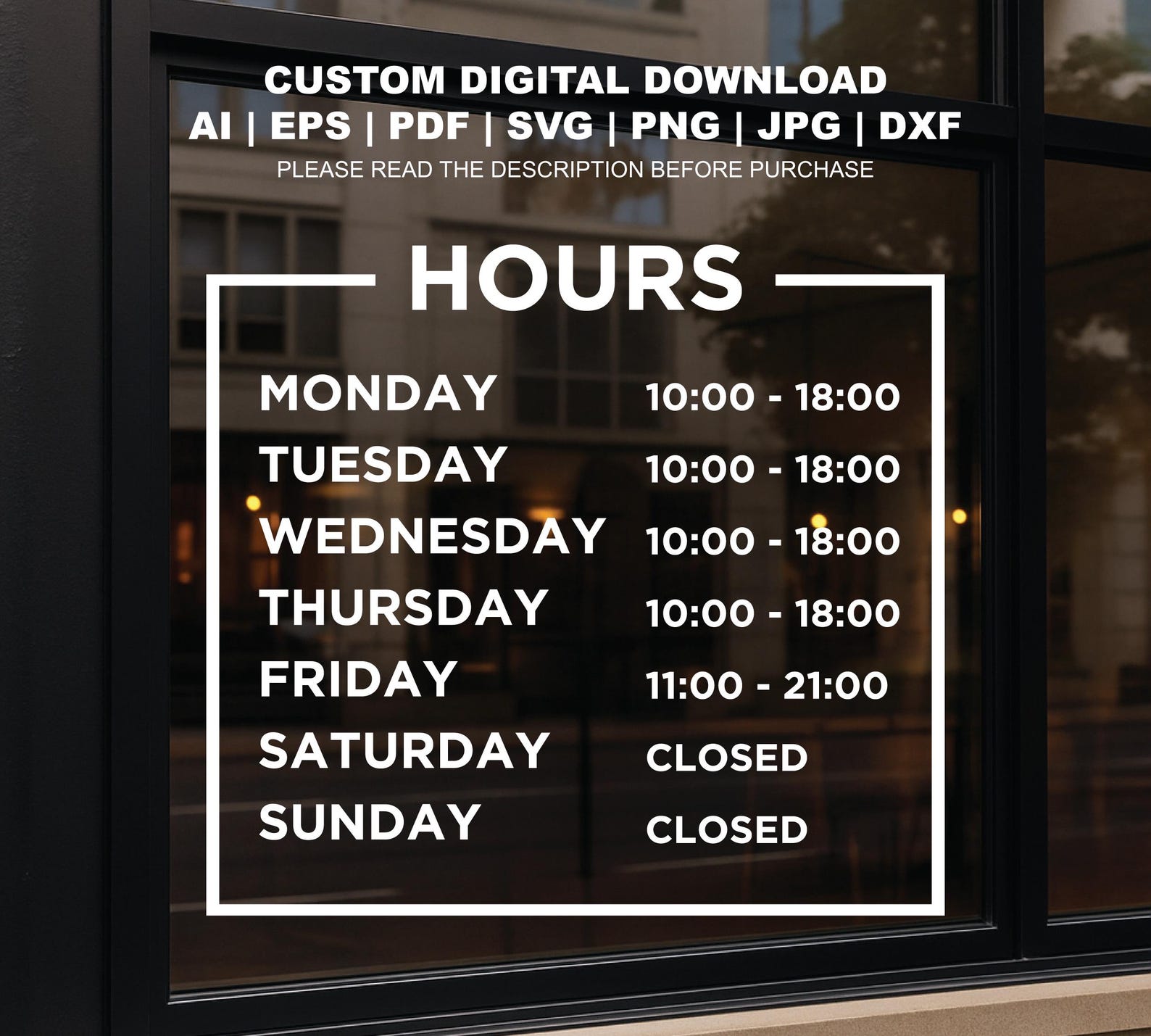 Printable Store Hours Decal | Business Hours Decal | Custom Storefront ...