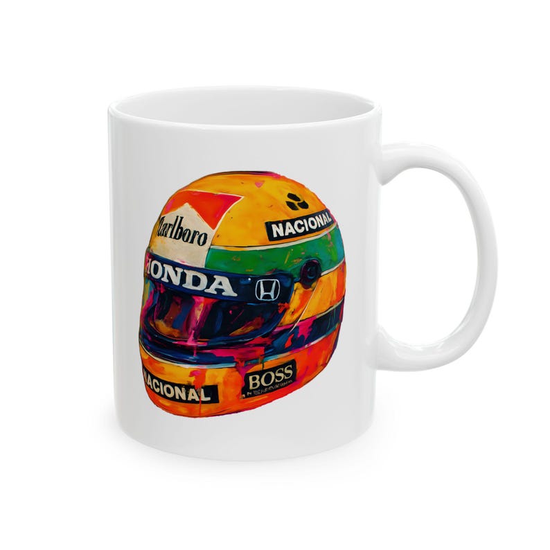 Ayrton Senna Inspired AI Helmet No:1 Coffee Mug Supplied in US ...