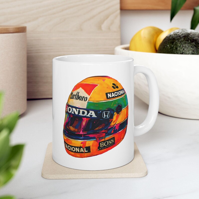 Ayrton Senna Inspired AI Helmet No:1 Coffee Mug Supplied in US ...