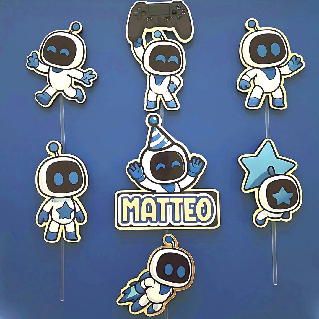 Astro Bot Custom Name Cupcake Toppers - 6 to 24 Pieces - Double Sided ...