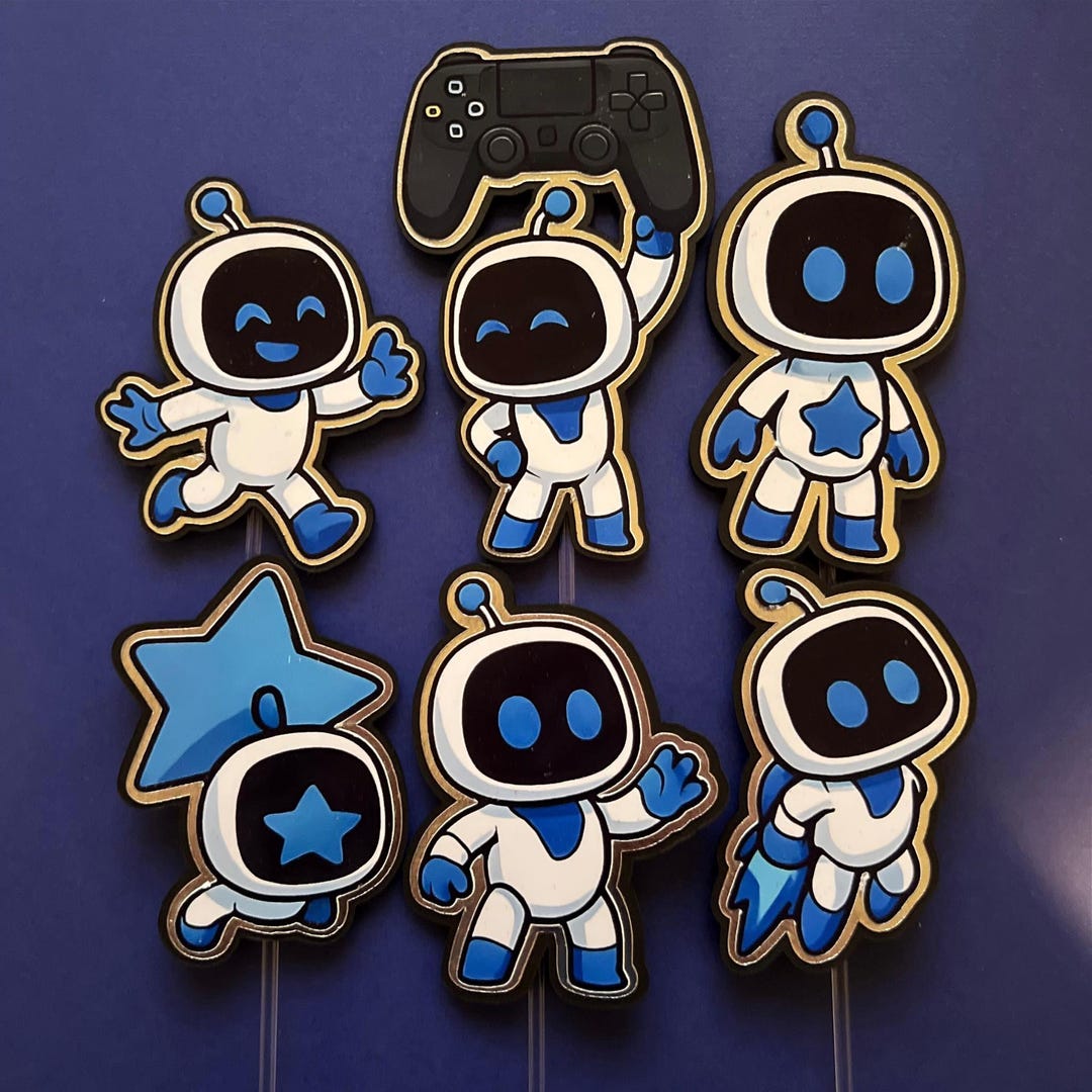Astro Bot Inspired Custom Cupcake Toppers, 6 to 48 Pieces, Double Sided ...