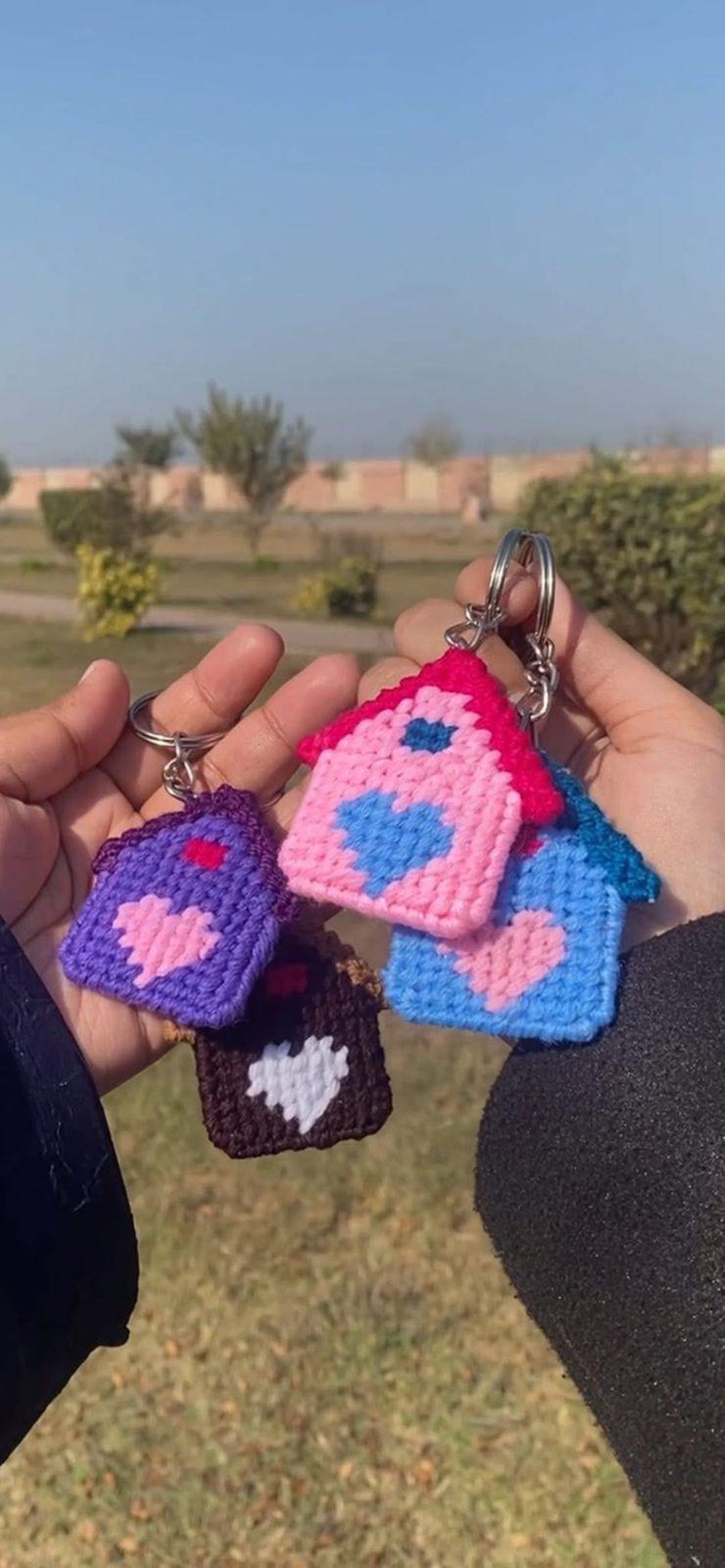 Handmade Custom Crochet Keychain | Cute Yarn Key Ring With Bows ...