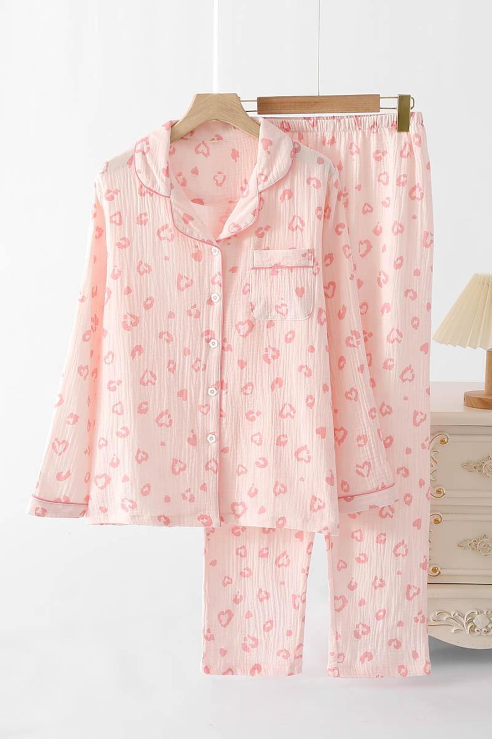 Soft Cotton Pajama Set With Hearts – Cute Loungewear for Women, Cozy ...