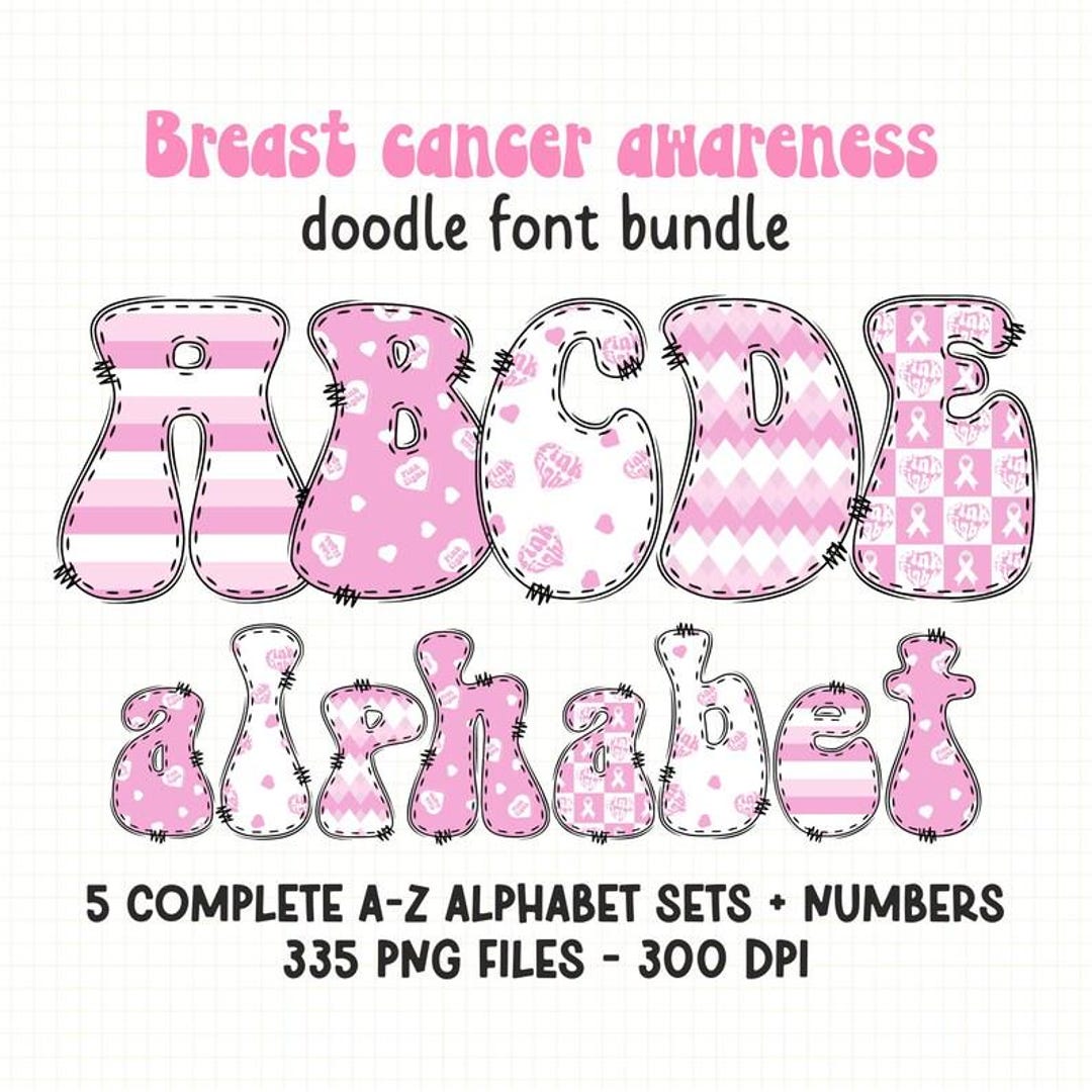 Breast Cancer Awareness Alphabet Doodle Letters, Breast Cancer Png ...