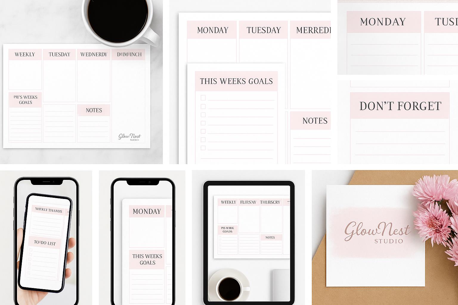 Weekly Planner Template | Pastel Pink Printable | Digital Download for ...